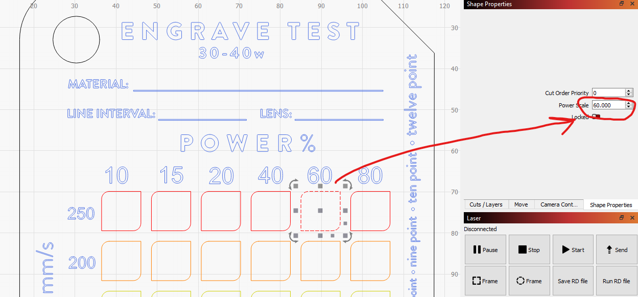 Cutting & Engraving Lightburn Test Cards - Cutting Paths